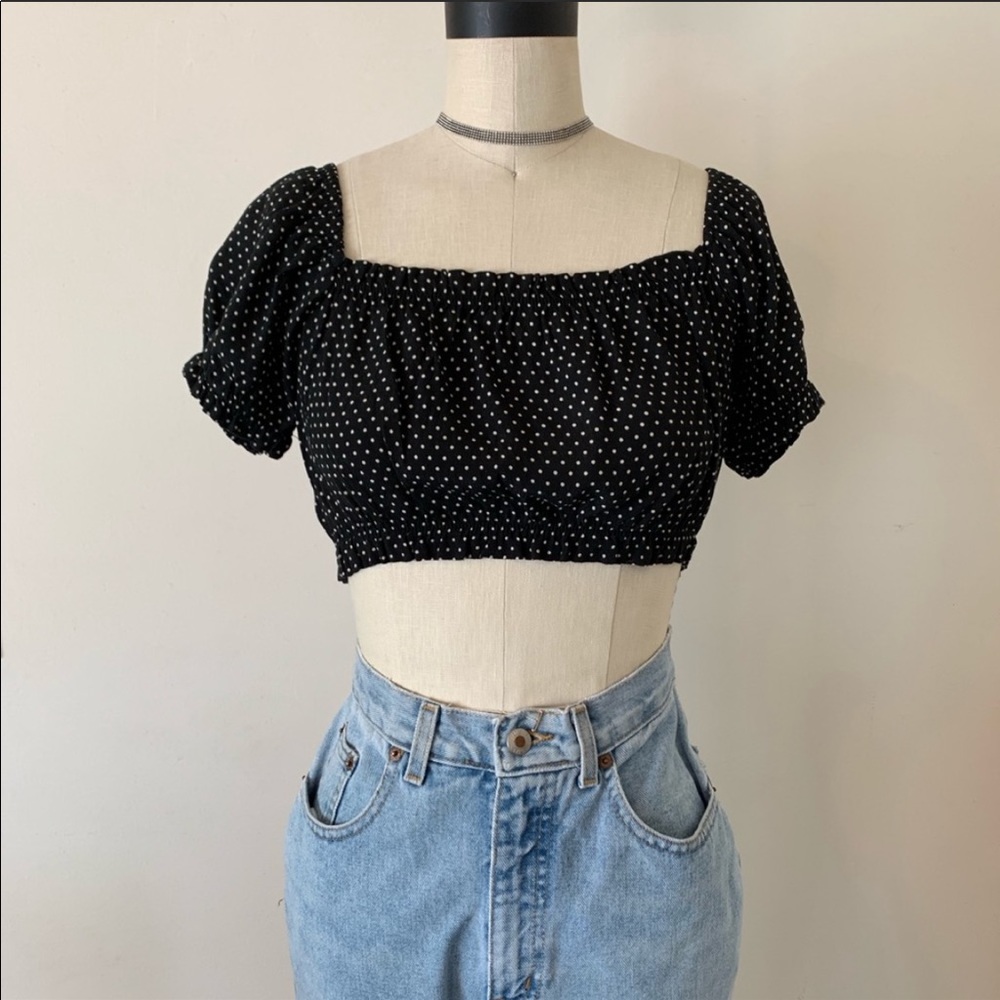 Brandy Melville Black White Polka Dot Mira Top Gem 4529